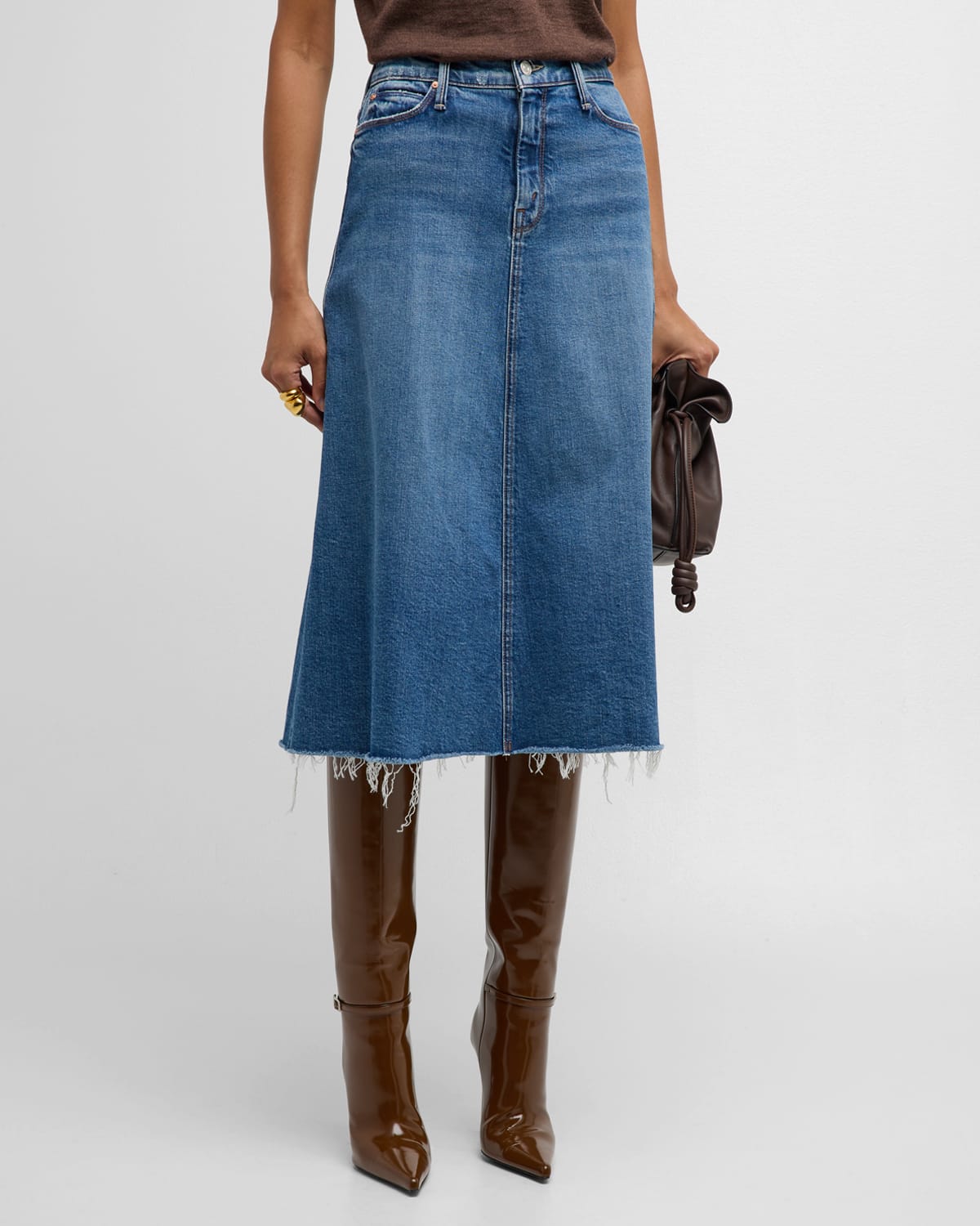 Mother The Circle Midi Fray Denim Skirt - Dream Team | Editorialist